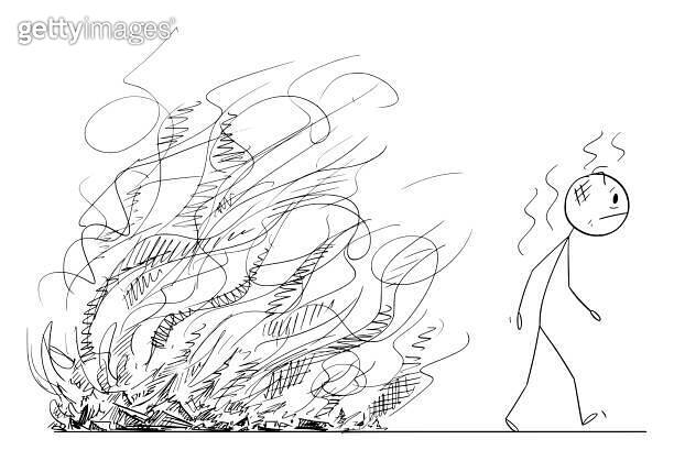 Person Leaving Disaster, Time to Change, Vector Cartoon Stick Figure ...