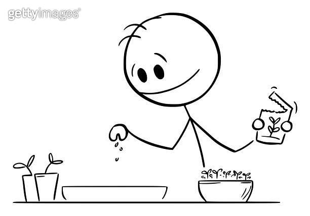 Gardener Planing Seeds in Pots , Vector Cartoon Stick Figure ...