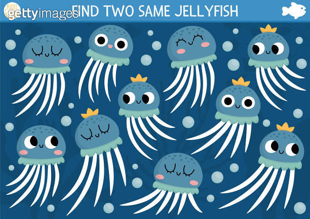 Find two same water jellyfish. Under the sea matching activity for ...