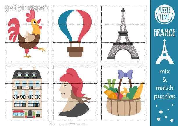 Vector France mix and match puzzle with cute traditional symbols ...
