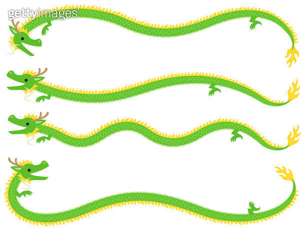 Green long dragons border and frame illustration set 이미지 (1889471290 ...