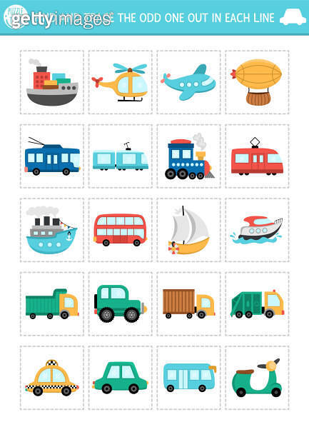 Find the odd one out. Transportation logical activity for kids. Water ...