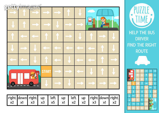 Transportation logic maze for kids with bus and waiting passenger ...
