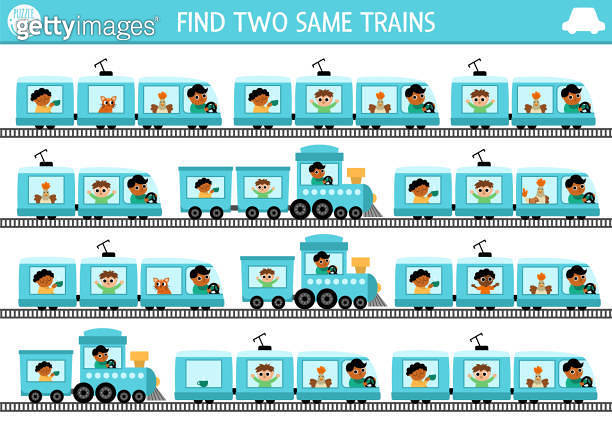 Find two same trains. Transportation matching activity for children ...