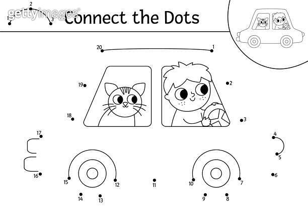 Vector dot-to-dot and color activity with cute car, driver and ...