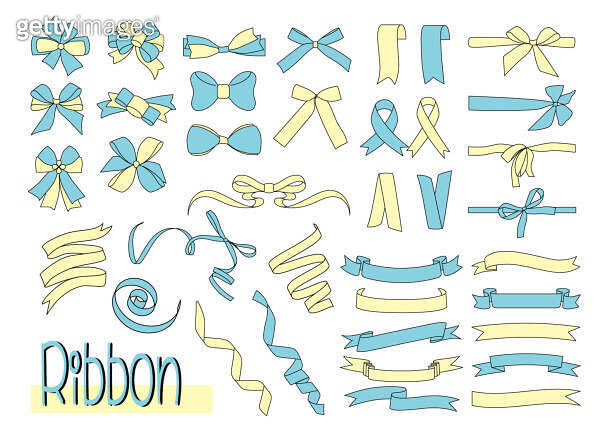 Illustration set of simple ribbon and ribbon frame, line drawing ...