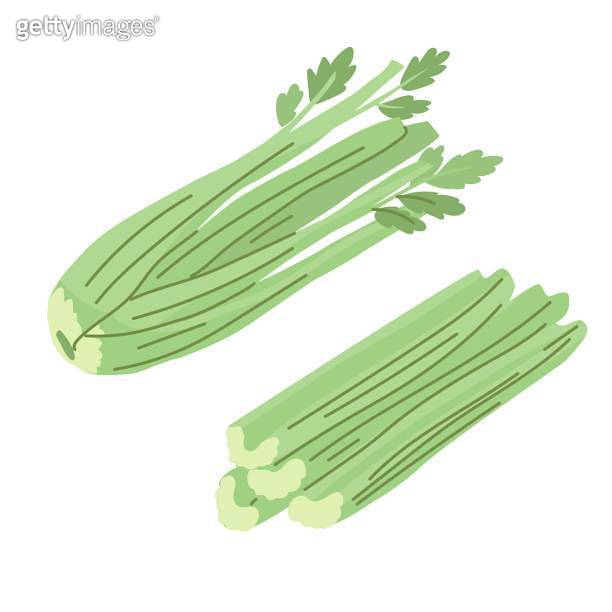 A bunch and individually chopped celery stalks. Farm products ...