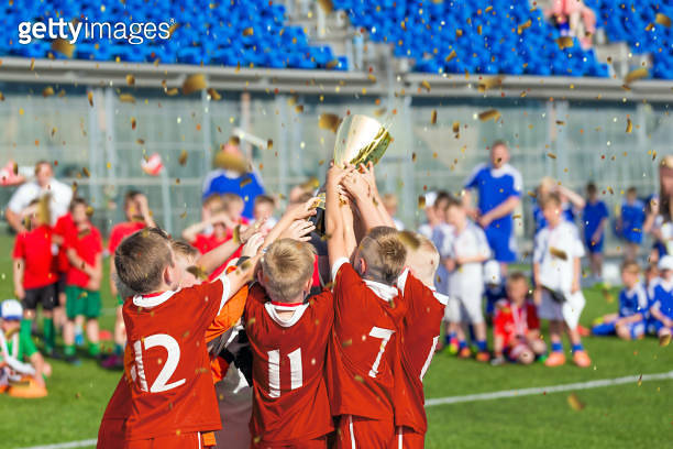 School Kids in Sports Team Winning Championship. Happy Children Holding ...