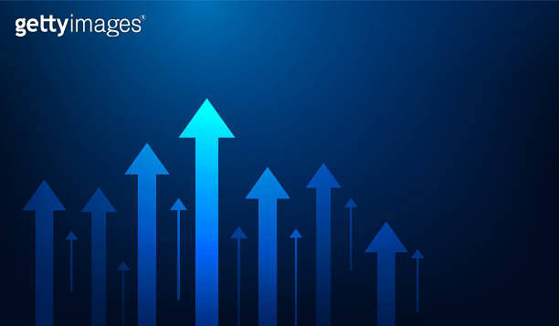 business investment arrow up growth technology on dark blue background ...