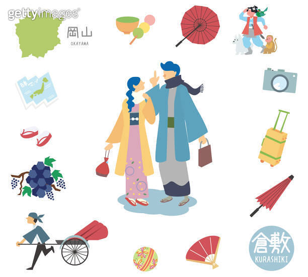 Kurashiki, Okayama, Japan's famous sightseeing icon and kimono couple ...
