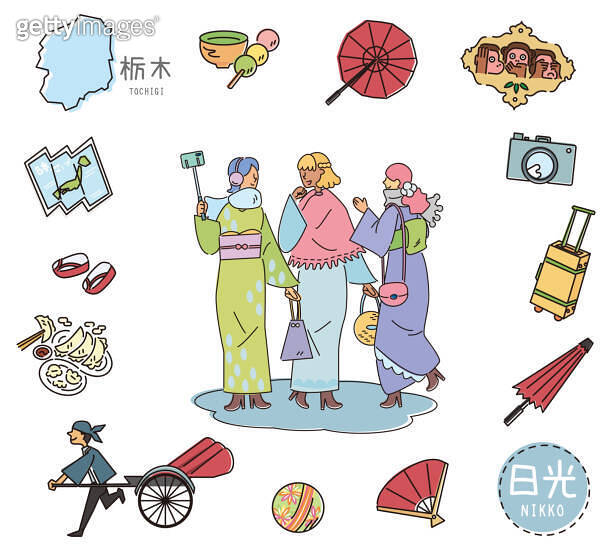 A set of icons of Nikko's specialty sightseeing in Tochigi Prefecture ...