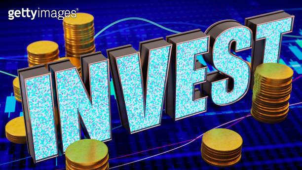 Neon Invest Sign on Stock Market Chart with Coins (1470493626) 일러스트, 무료 ...