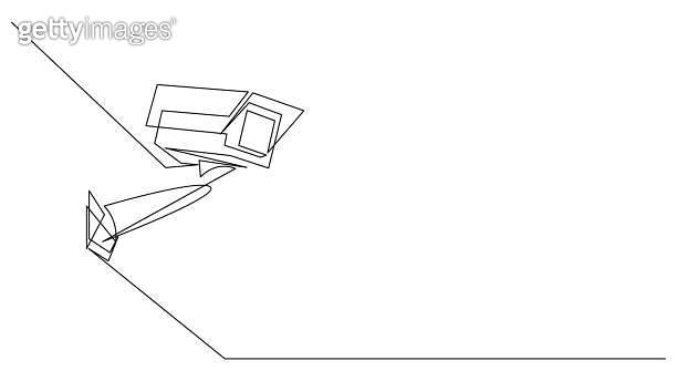 Continuous one line drawing of CCTV with a box shape installed on the ...