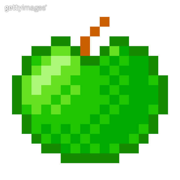 Green apple pixel art. Apple retro game style logo. Vector illustration ...