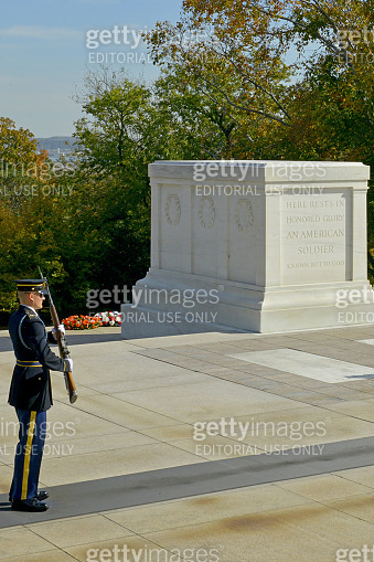 A lone soldier stands guard over the Tomb of the Unknown Soldier at ...