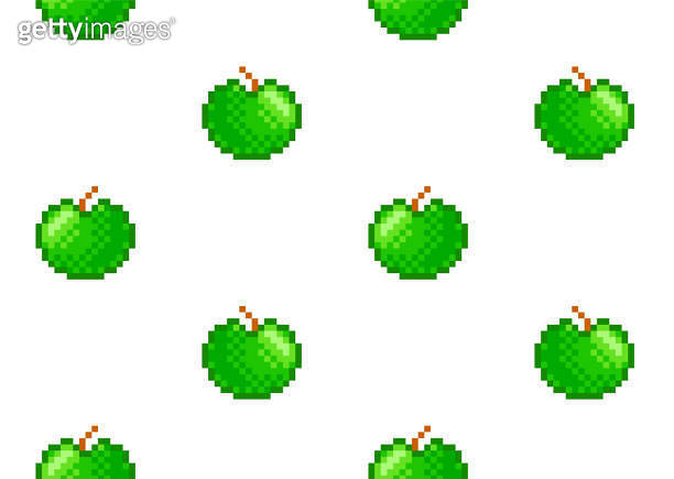 Pixel green apple seamless pattern. 8 bit apple fruit texture cartoon ...
