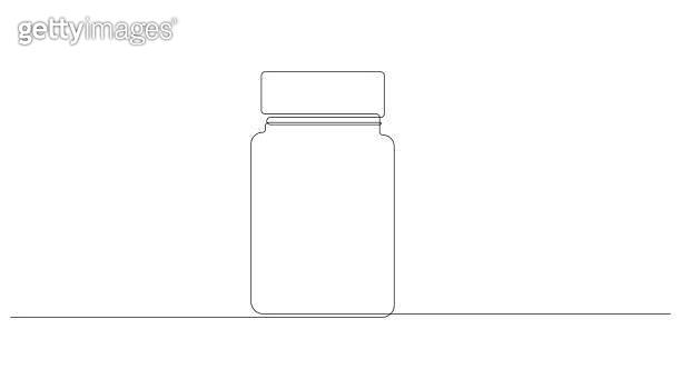 Continuous single line drawing of medicine pill or capsule bottle. One ...