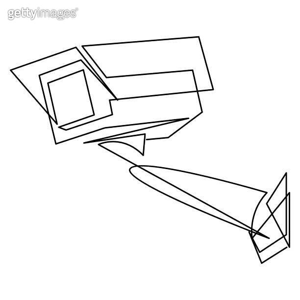 Continuous one line drawing of CCTV with a box shape installed on the ...