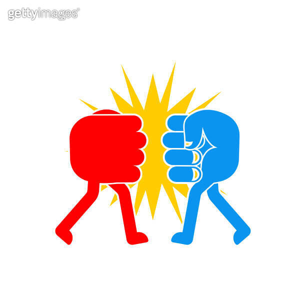 Fists hit each other. Fists fight. Concept of enmity and fight symbol ...