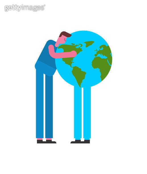 Man hugs earth Love earth. guy hugs and kisses planet earth. Concept of ...