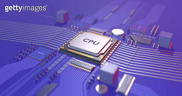 High Tech Computer Chips Processors Transmitting Data. Futuristic ...