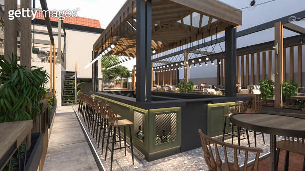 Cafe/Restaurant Outdoor Seating Area. Interior design. Computer ...