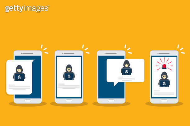 Hacker, malware notification on mobile phone. Smartphone with hacker ...
