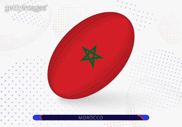Rugby ball with the flag of Morocco on it. Equipment for rugby team of ...