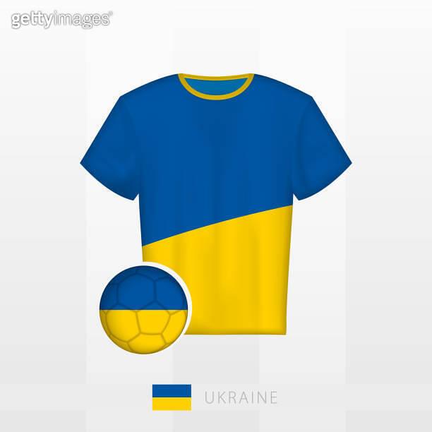 Football uniform of national team of Ukraine with football ball with ...