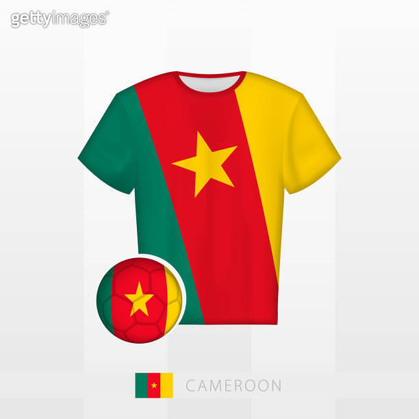 Football uniform of national team of Cameroon with football ball with ...