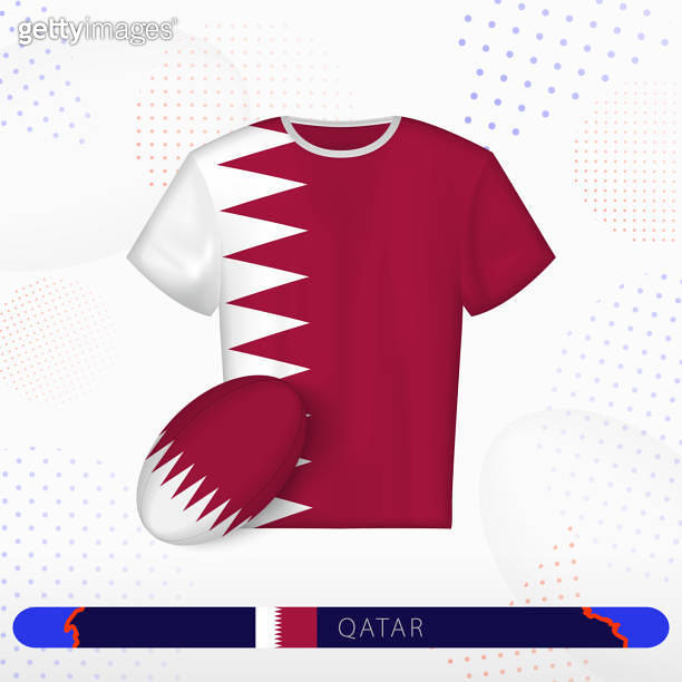 Qatar rugby jersey with rugby ball of Qatar on abstract sport ...