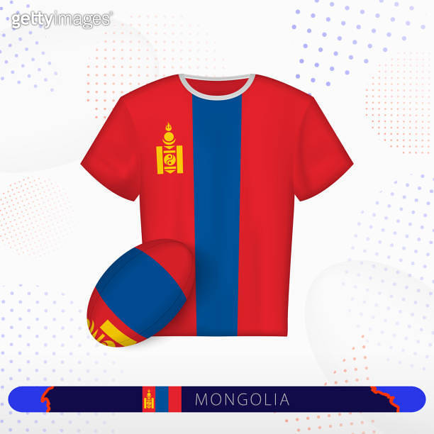 Mongolia rugby jersey with rugby ball of Mongolia on abstract sport ...
