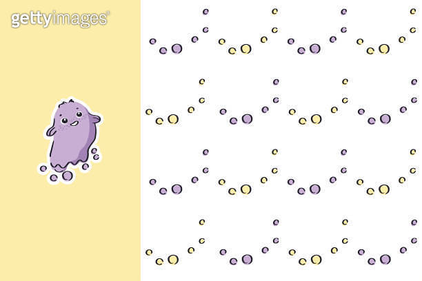Bright abstract polka dot pattern and cute monster ghost design element ...