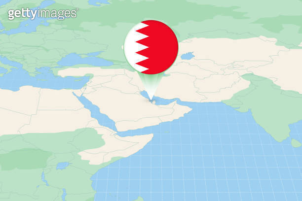 Map illustration of Bahrain with the flag. Cartographic illustration of ...