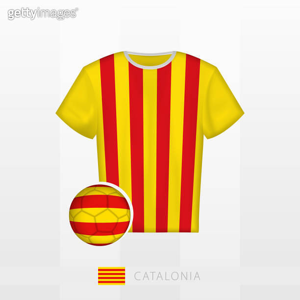 Football uniform of national team of Catalonia with football ball with ...