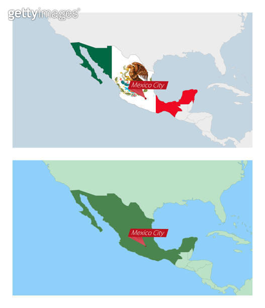 Mexico map with pin of country capital. Two types of Mexico map with ...
