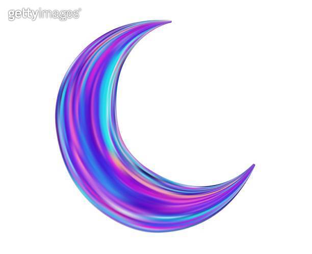 3d holographic crescent moon symbol. Neon metallic moon for muslim ...