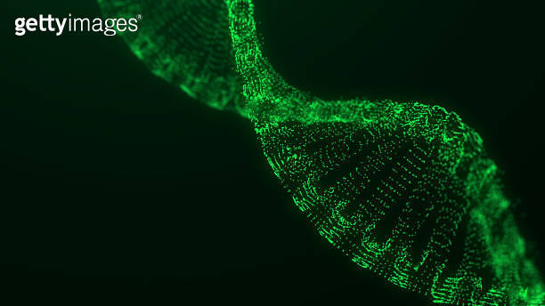 Abstract moving DNA wave with dots and lines. Concept network ...