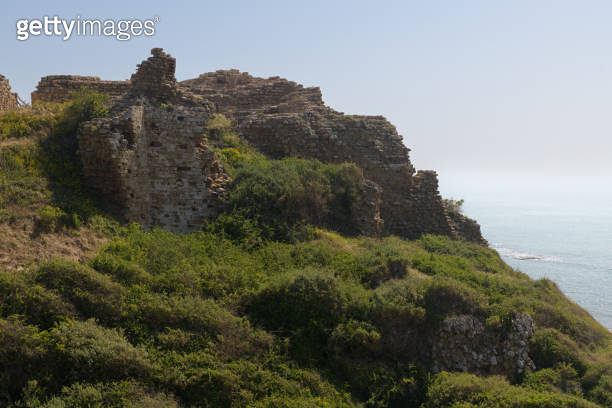 Crusader castle in the ancient town of Apollonia (Tel Arsuf) on ...