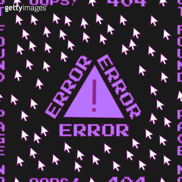 Seamless pattern with error message in y2k style on a black background. Template for card ...
