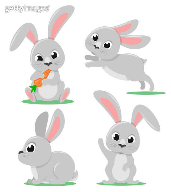 Set of rabbits close-up on a white background. 이미지 (2086247861) - 게티이미지뱅크