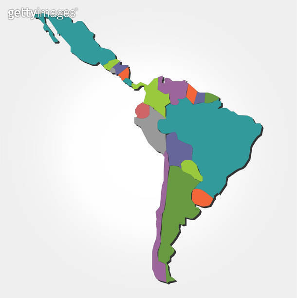 Multicolor Map of Latin America With Countries. 이미지 (1977415418) - 게티이미지뱅크