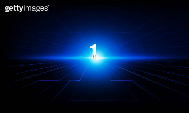 Abstract Door open Number 1 Light of technology background Hitech ...