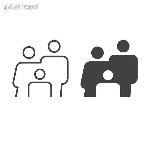 Family simple figures line and solid icon. Parents and child stand ...
