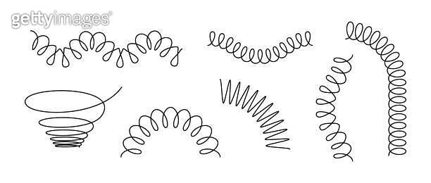 Spiral spring set. Black wire coil spring collection. Thin wire frames ...