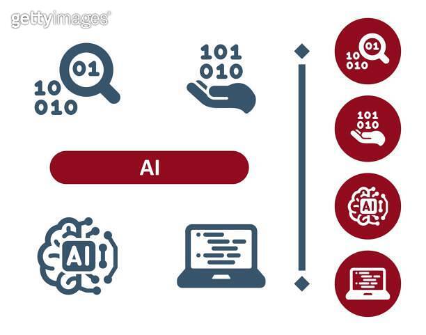 AI icons. Artificial intelligence, machine learning, technology, binary ...