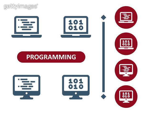 Programming icons. Coding, hacking, hack, code, computer, laptop ...