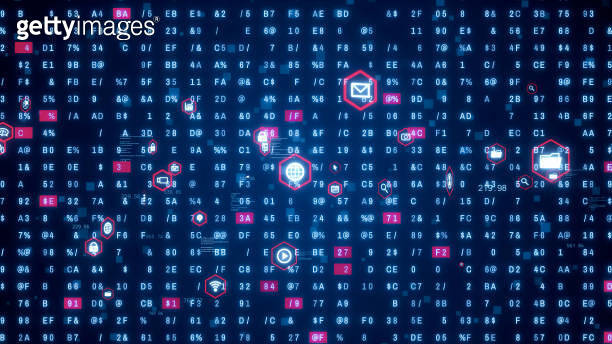 Digital transformation concept. System engineering. Binary code ...