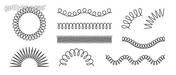 Spiral spring set. Black metal wire coil spring collection. Thin wire ...