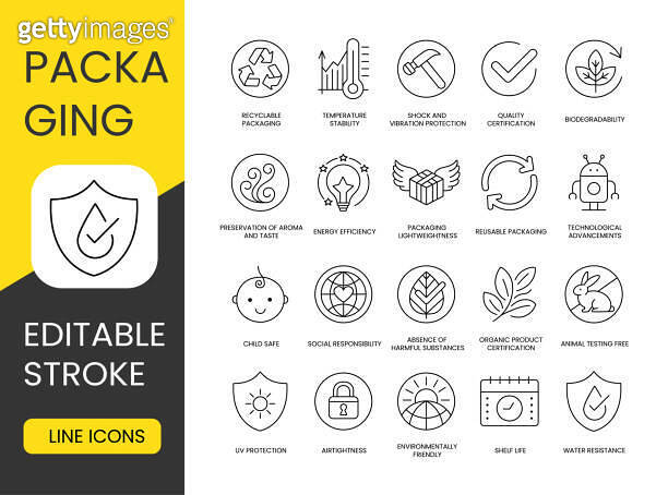 Packaging Features Line Icons Set in Vector with Editable Stroke ...